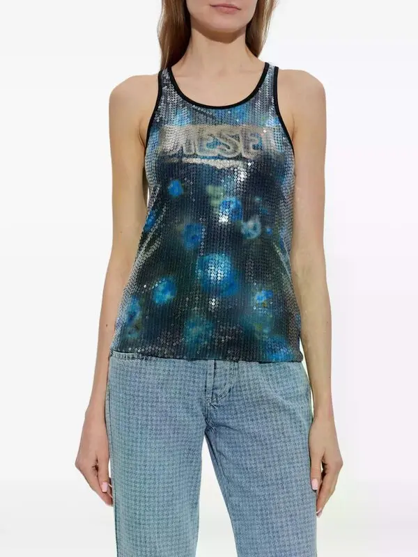 DIESEL® Sequined Floral Print Tank Top - Blue