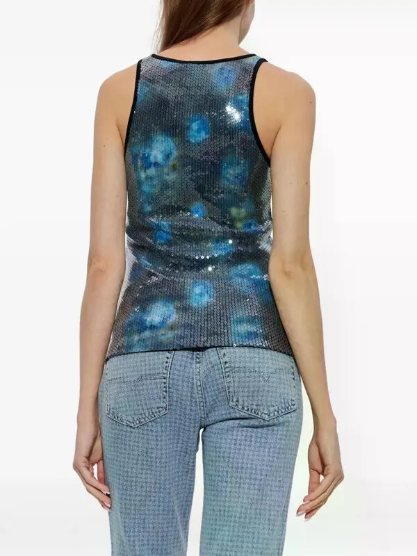 DIESEL® Sequined Floral Print Tank Top - Blue