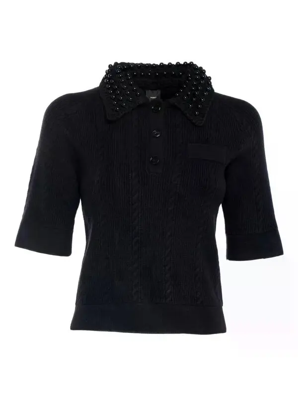 Pinko Beaded-collar Cable-knit Polo Top