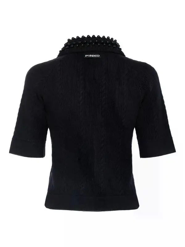 Pinko Beaded-collar Cable-knit Polo Top