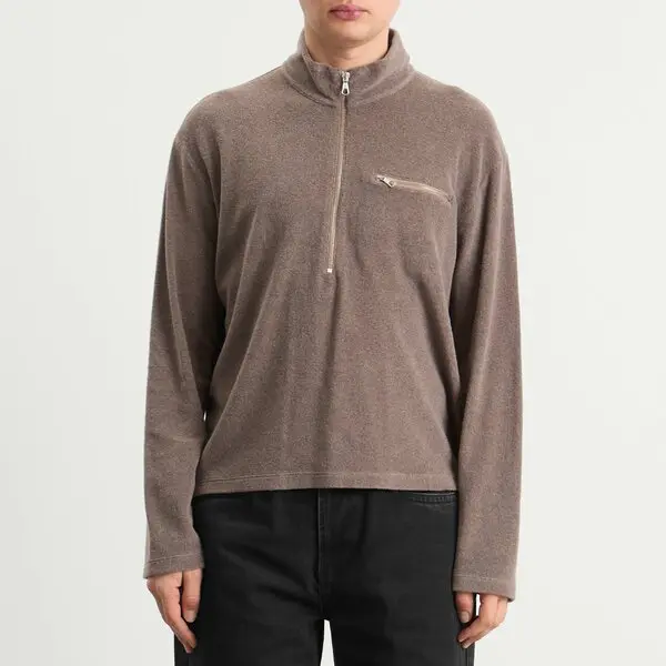 MKI MIYUKI ZOKU Towelling Quarter Zip - Brown