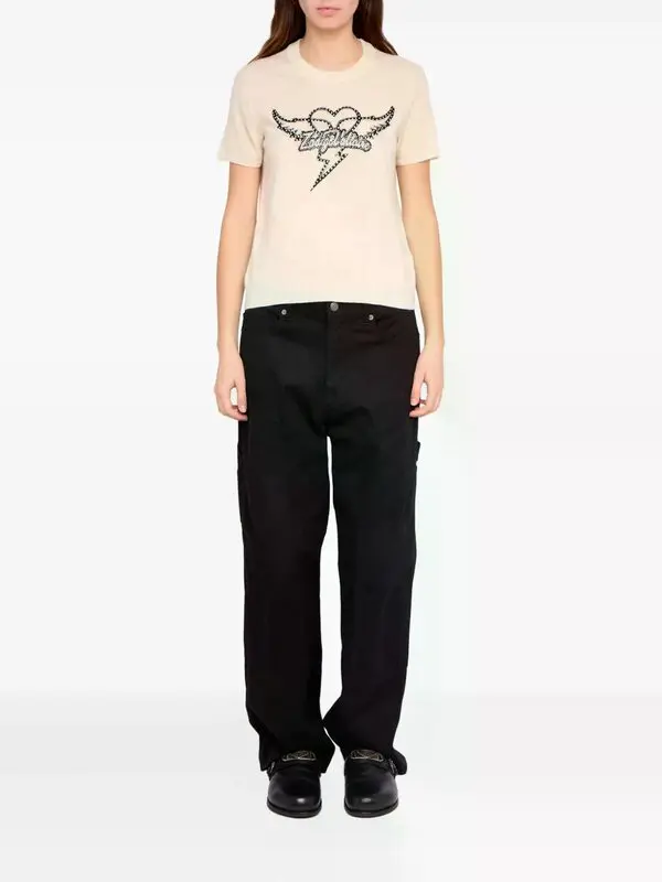 Zadig&Voltaire Idal Cashmere Sweater With Heart Graphic And Rhinestones - Neutrals
