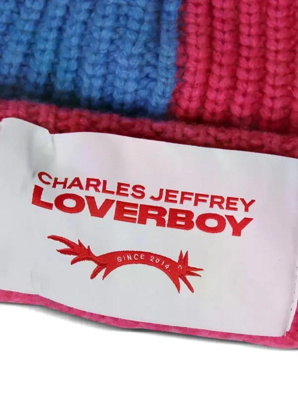 CHARLES JEFFREY Striped Pompom Beanie - Pink