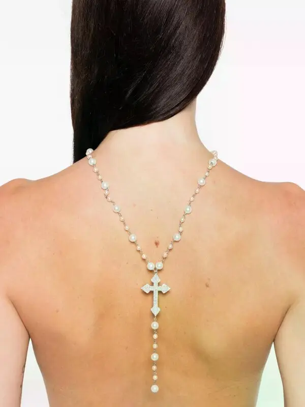DARKAI Pearls Rosary Beaded Cross Pendant Necklace