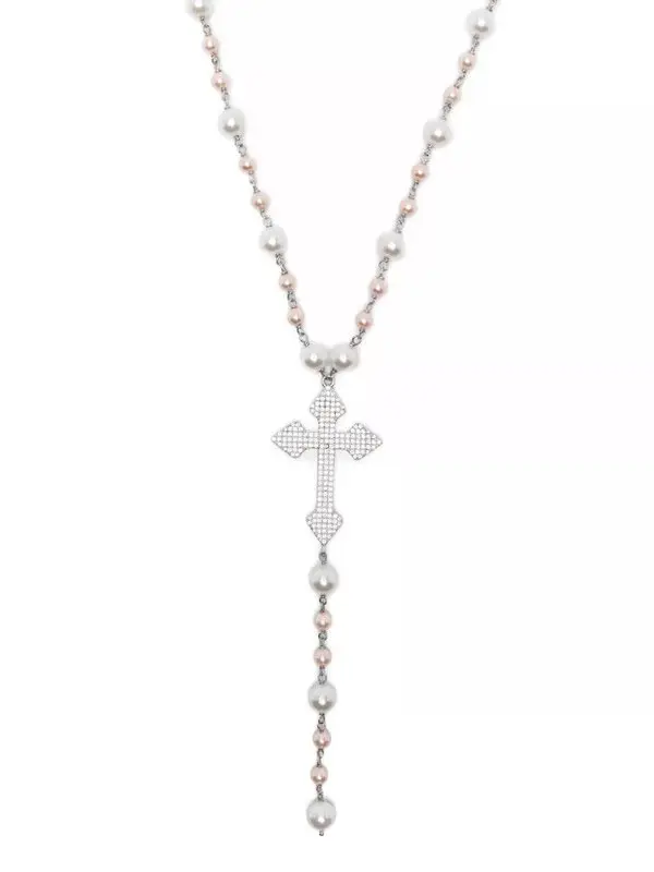 DARKAI Pearls Rosary Beaded Cross Pendant Necklace