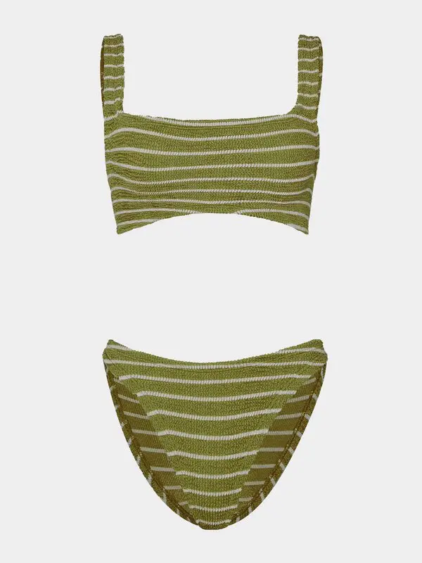 Hunza G Xandra Bikini - Metallic Moss/white Stripe