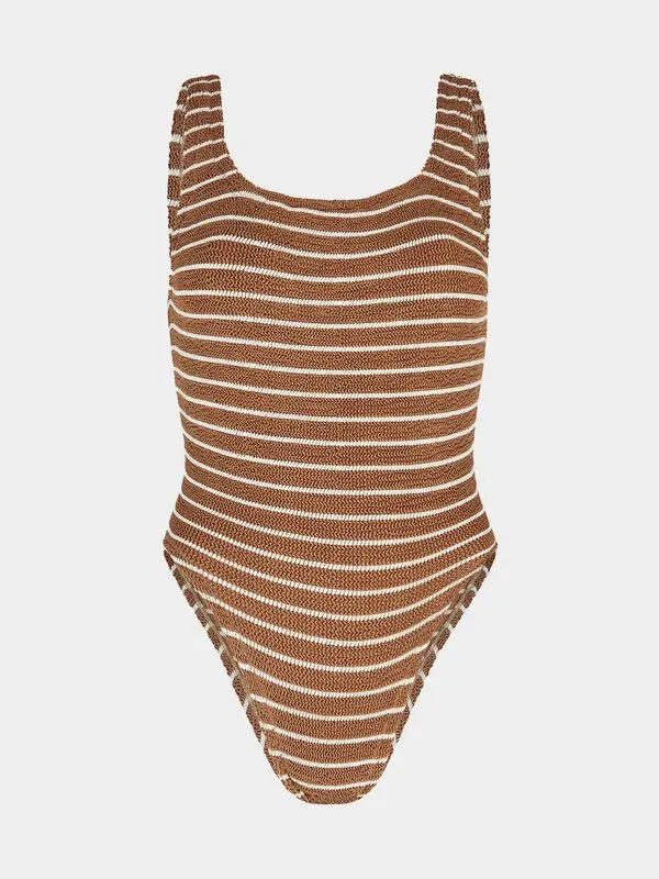 Hunza G Square Neck Swimsuit - Metallic Cocoa/white