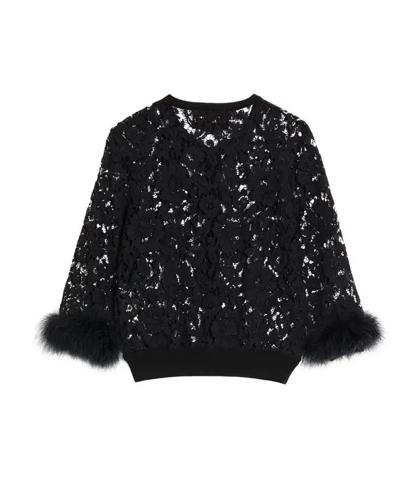 Valentino Garavani Lace Feather-trim Cardigan - Black