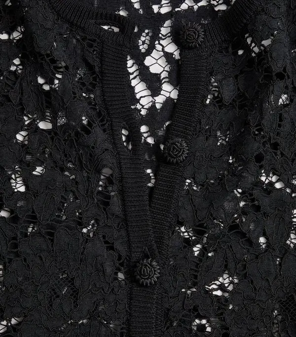 Valentino Garavani Lace Feather-trim Cardigan - Black