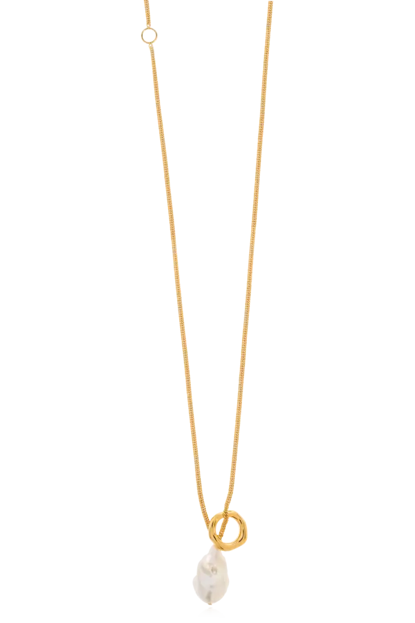 JIL SANDER Brass Necklace With Pearl Pendant - Gold