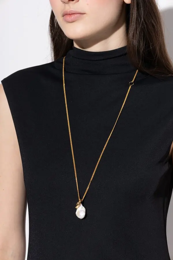 JIL SANDER Brass Necklace With Pearl Pendant - Gold