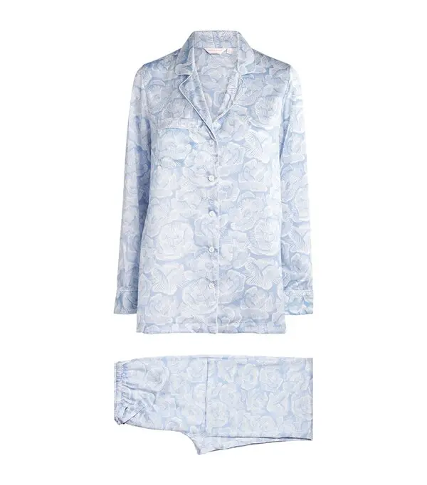 Derek Rose Silk Floral Pyjama Set - Blue