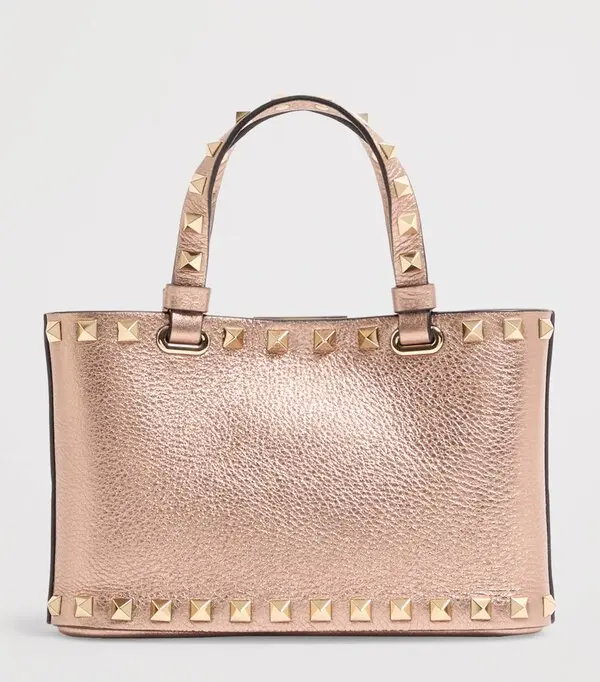 Valentino Garavani Mini Metallic Leather Rockstud Top-handle Bag