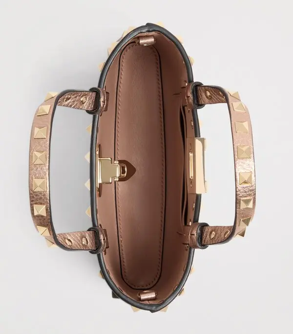 Valentino Garavani Mini Metallic Leather Rockstud Top-handle Bag