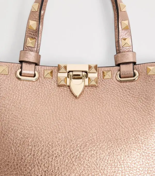 Valentino Garavani Mini Metallic Leather Rockstud Top-handle Bag