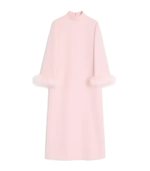 Valentino Garavani Crepe Feather-trim Midi Dress