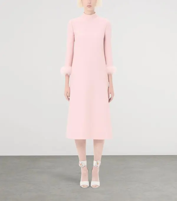 Valentino Garavani Crepe Feather-trim Midi Dress