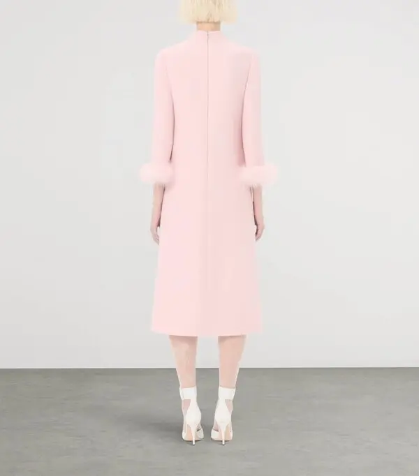 Valentino Garavani Crepe Feather-trim Midi Dress
