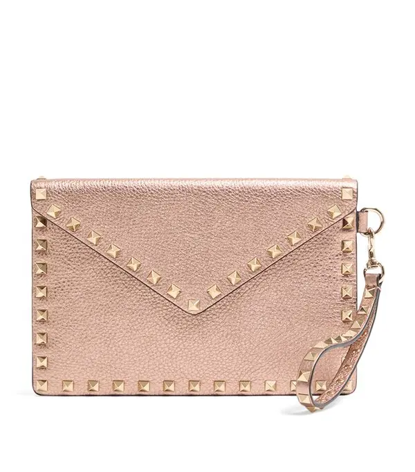 Valentino Garavani Calfskin Rockstud Detail Clutch