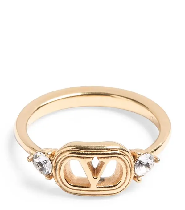 Valentino Garavani Swarovski Crystal Ovalette Logo Ring - Gold