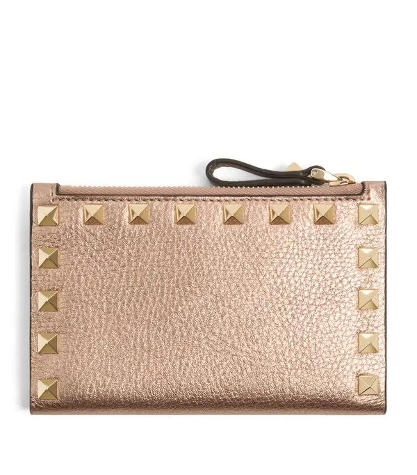 Valentino Garavani Calfskin Rockstud-detail Card Holder - Nude