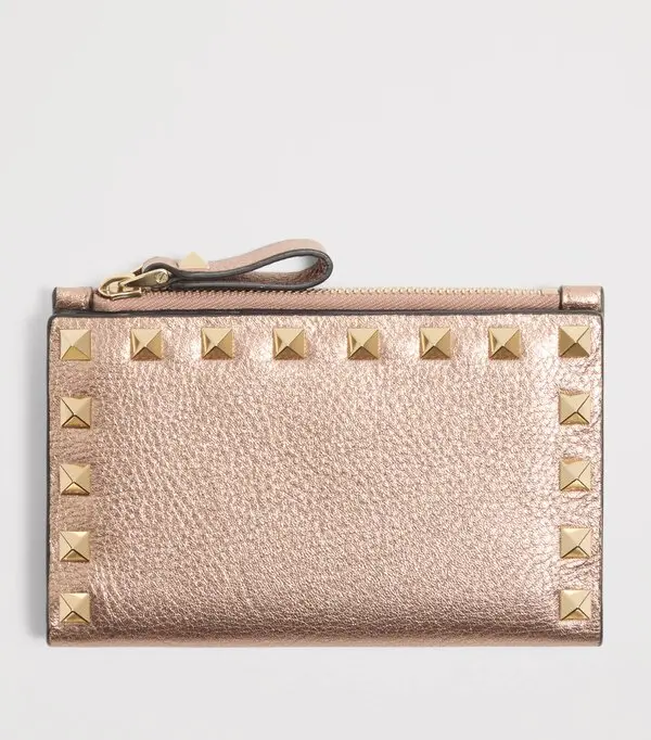Valentino Garavani Calfskin Rockstud-detail Card Holder - Nude