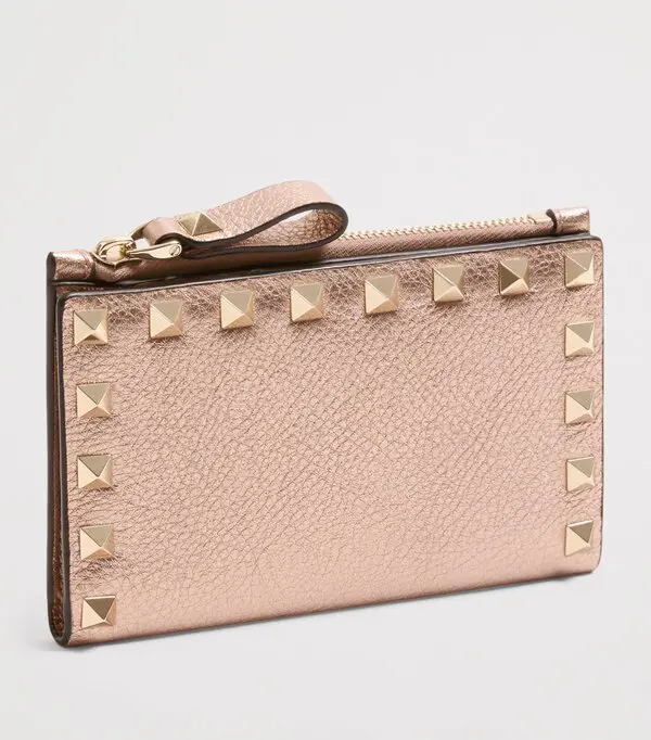 Valentino Garavani Calfskin Rockstud-detail Card Holder - Nude