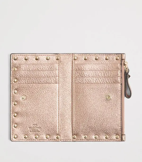 Valentino Garavani Calfskin Rockstud-detail Card Holder - Nude