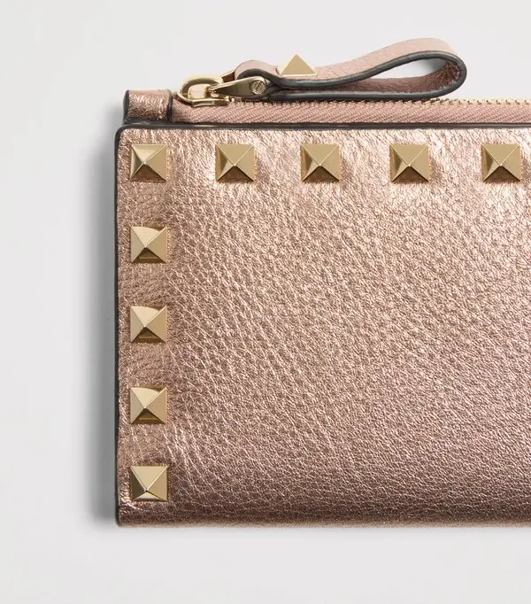 Valentino Garavani Calfskin Rockstud-detail Card Holder - Nude