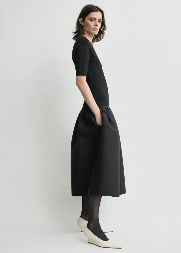 TOTÊME Compact Knit Jersey And Twinflower Skirt Dress - Black