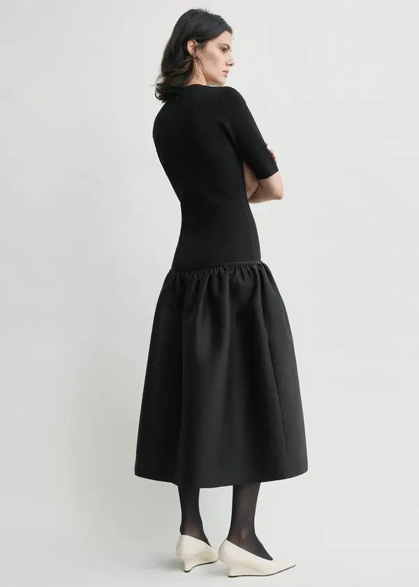 TOTÊME Compact Knit Jersey And Twinflower Skirt Dress - Black