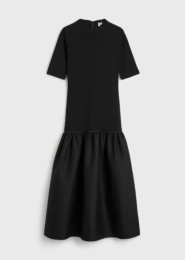 TOTÊME Compact Knit Jersey And Twinflower Skirt Dress - Black