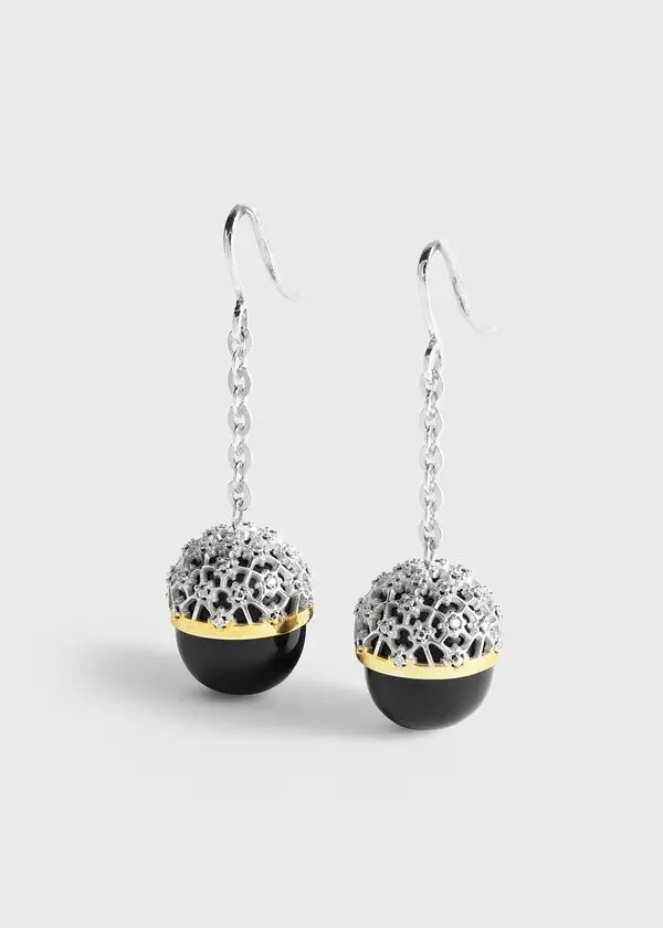 TOTEME Diamond Lace Drop Earrings - Black,silver