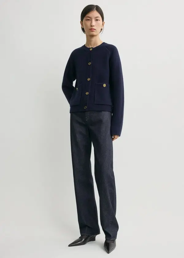 TOTEME Hammered Button Cardigan - Navy
