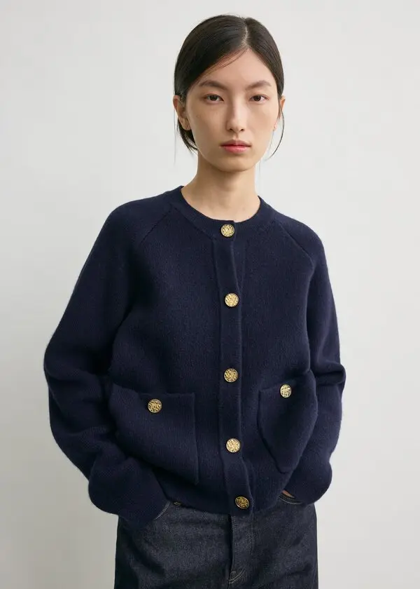 TOTEME Hammered Button Cardigan - Navy