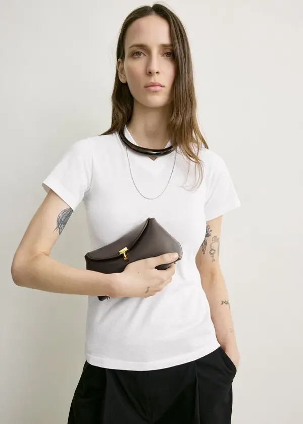 TOTEME Mini T-lock Leather Clutch - Brown