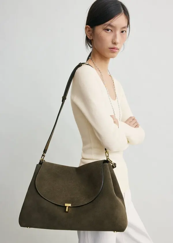 TOTEME T-lock Suede Satchel - Brown