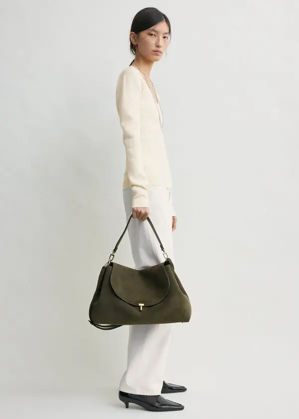 TOTEME T-lock Suede Satchel - Brown