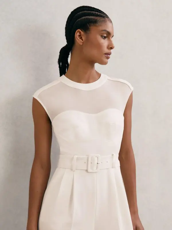 REISS Petite Sheer-panel Belted Jumpsuit