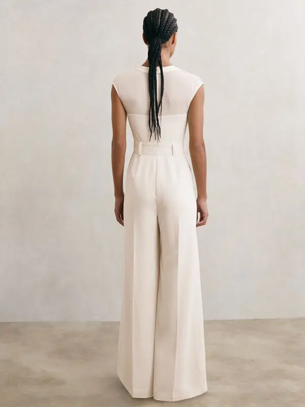 REISS Petite Sheer-panel Belted Jumpsuit