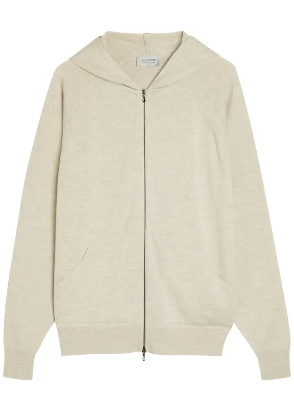 John Smedley Carty Hooded Merino Wool Sweatshirt - Beige