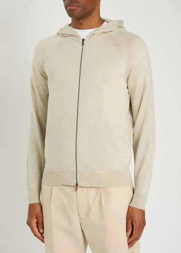 John Smedley Carty Hooded Merino Wool Sweatshirt - Beige