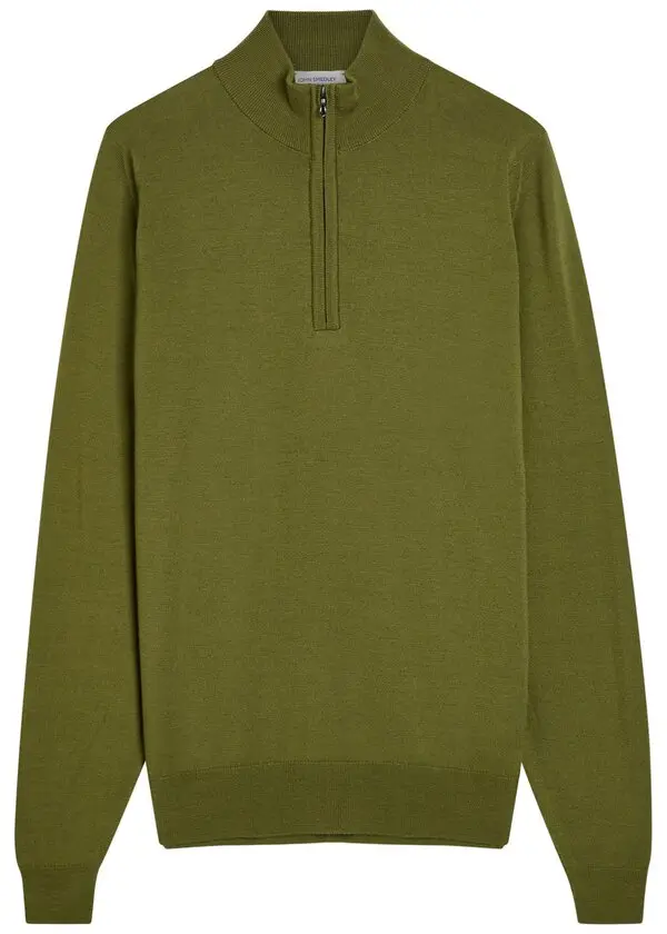 John Smedley Tapton Quarter-zip Merino Wool Jumper - Green