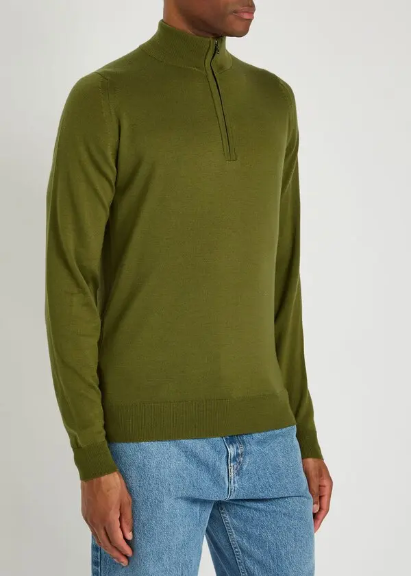 John Smedley Tapton Quarter-zip Merino Wool Jumper - Green