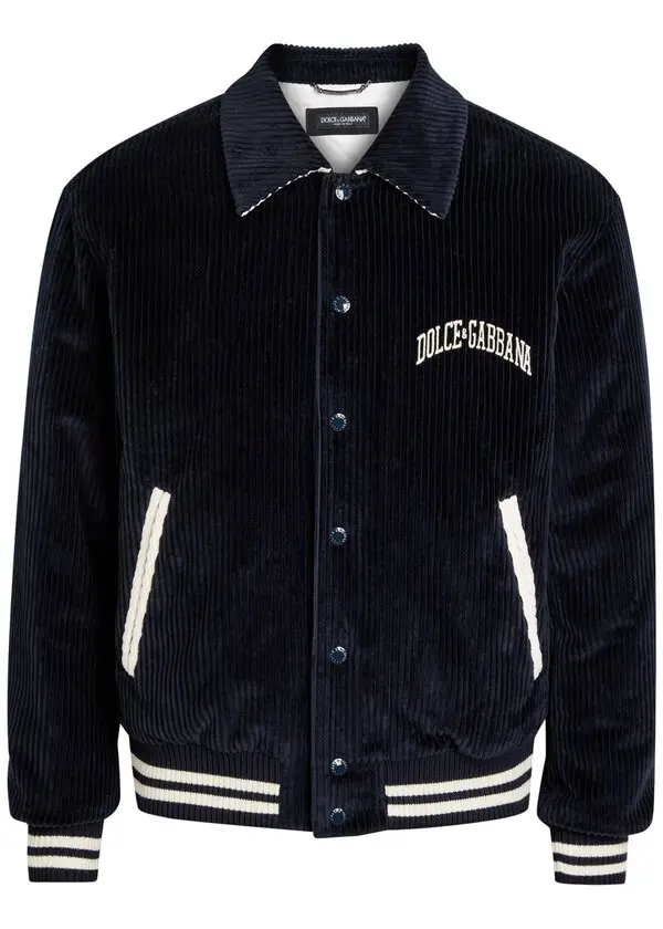 Dolce & Gabbana Logo-embroidered Corduroy Varsity Jacket - Blue