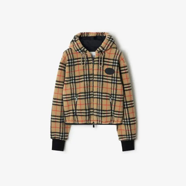 Burberry Cropped Check Hooded Jacket - Sand Beige