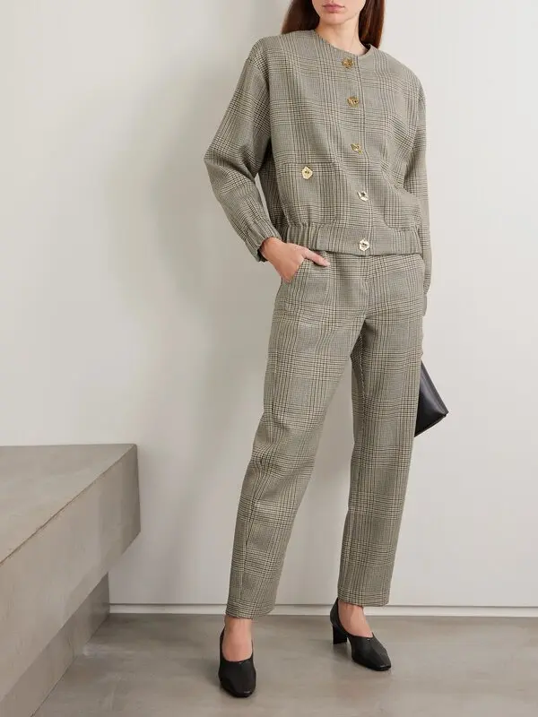 VIOLANTE NESSI Houndstooth Wool Tapered Pants