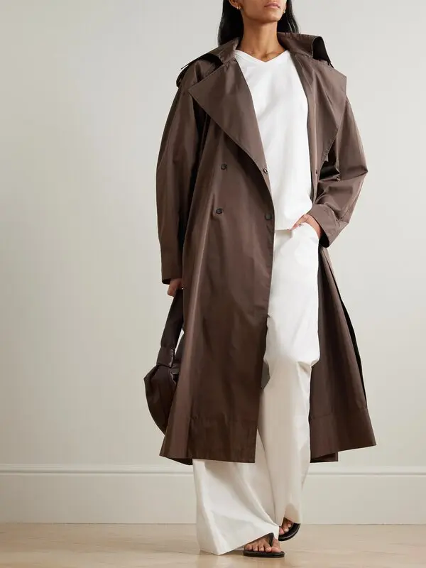 ST. AGNI Double-breasted Recycled-taffeta Trench Coat - Brown
