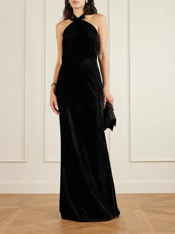 Bernadette Jolene Halterneck Velvet Maxi Dress