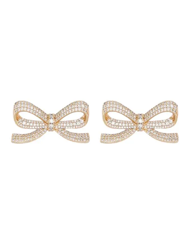 SELF-PORTRAIT Bow Crystal Earrings - Gold